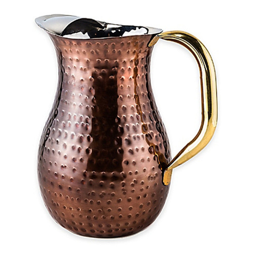 Copper Pitcher with Brass Ice Gaurd and Handle